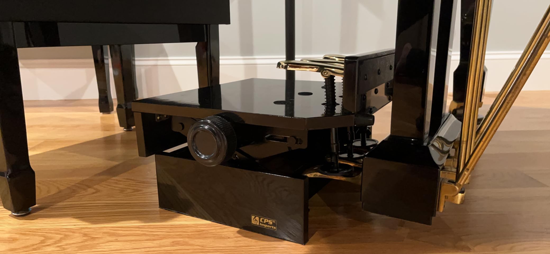 CPS Imports Wood Adjustable Piano Pedal Extender Bench in Ebony with 3 Pedals