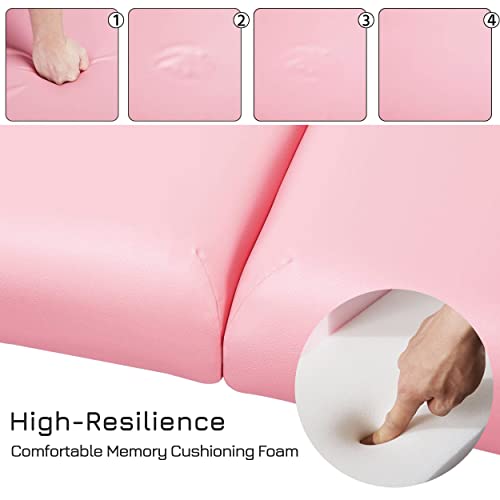 PrimeZone Pink Massage Table Portable - 2 Folding Lash Bed with Carrying Case & Face Cradle for Eyelash Extensions, Spa, Facial, Hight Adjustable Tatto Table, 84" x 32"