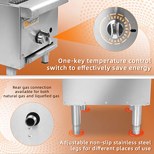 HOCCOT 12" Commercial Countertop Gas Charbroilers, Heavy Duty Natural/Propane Gas Broiler Grill Single Burner 28,000 BTU for Restaurant Cooking Equipment BBQ