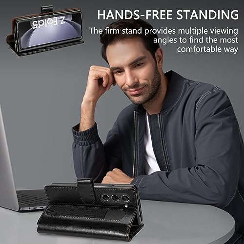 ZZXX Samsung Galaxy Z Fold 5 Wallet Case with [RFID Blocking] Card Slot Magnetic Closure Leather Flip Fold Protective with S Pen Holder Phone Case for Galaxy Z Fold 5 Case Wallet(Black-7.6 inch)