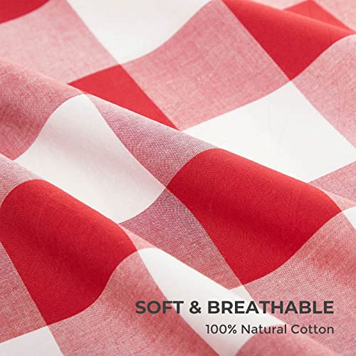 VEEYOO King Duvet Cover Cotton - 100% Washed Cotton Buffalo Plaid Duvet Cover Set with Zipper Closure, Extra Soft Breathable Comforter Cover (Red Buffalo Check)