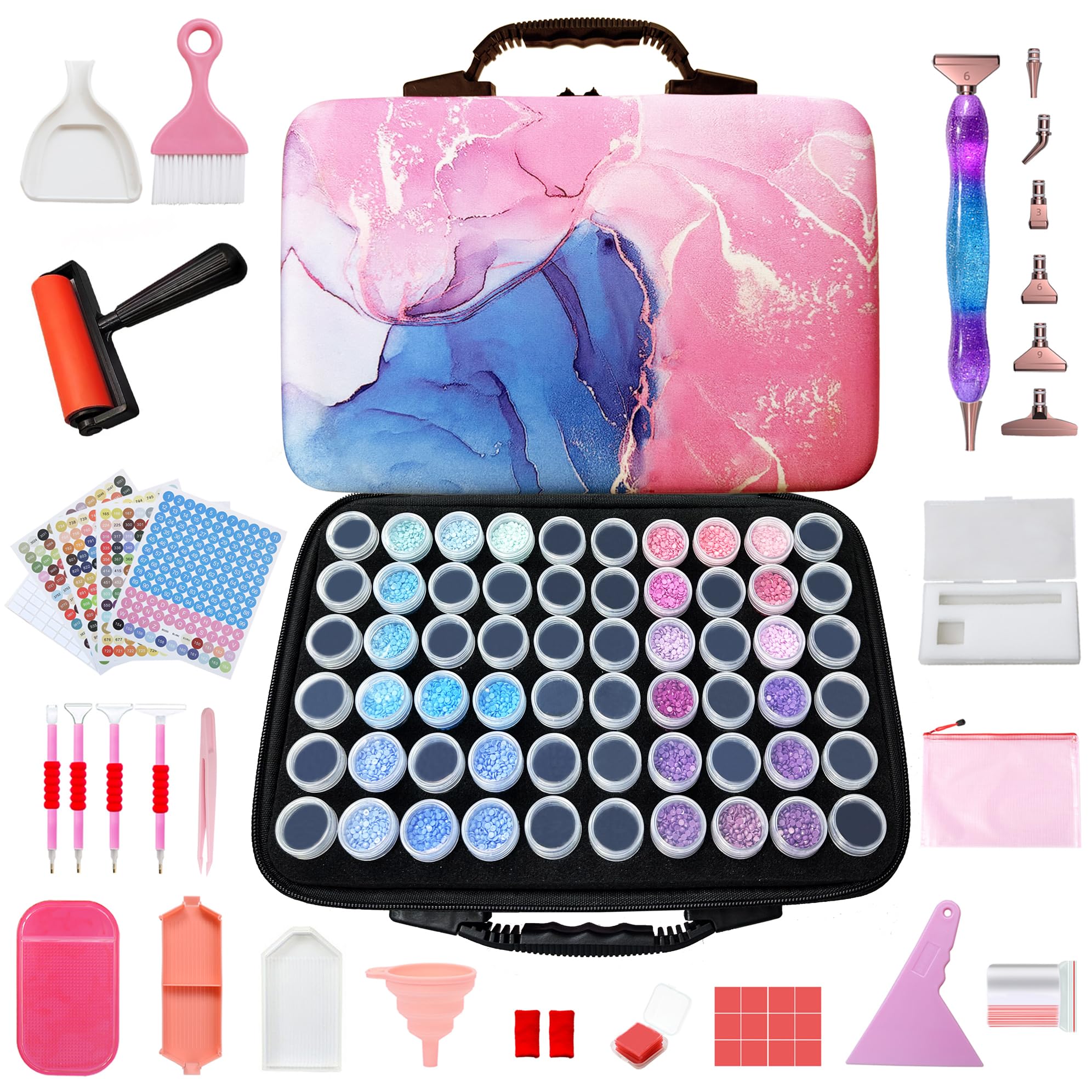 Muzagroo Art Diamond Painting Storage Containers, 60 Slots Diamond Painting Accessories and Tools for Diamond Art, Portable Shockproof Organizer Case for Diamond Painting Kits M (Blue)