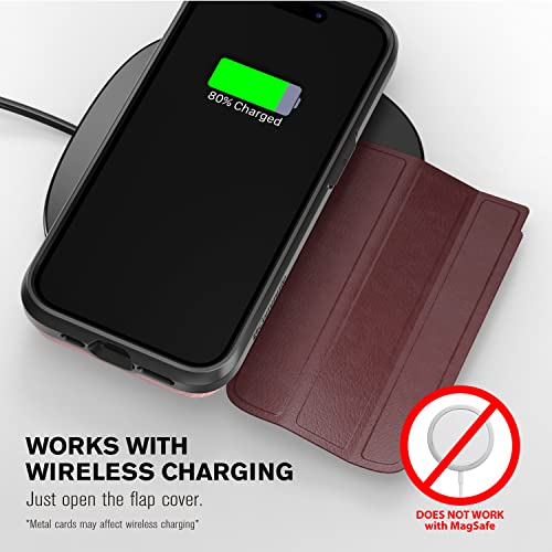 VENA vCommute Wallet Case Compatible with Apple iPhone 14 Pro (6.1"-inch), (Military Grade Drop Protection) Flip Leather Cover Card Slot Holder with Kickstand - Red