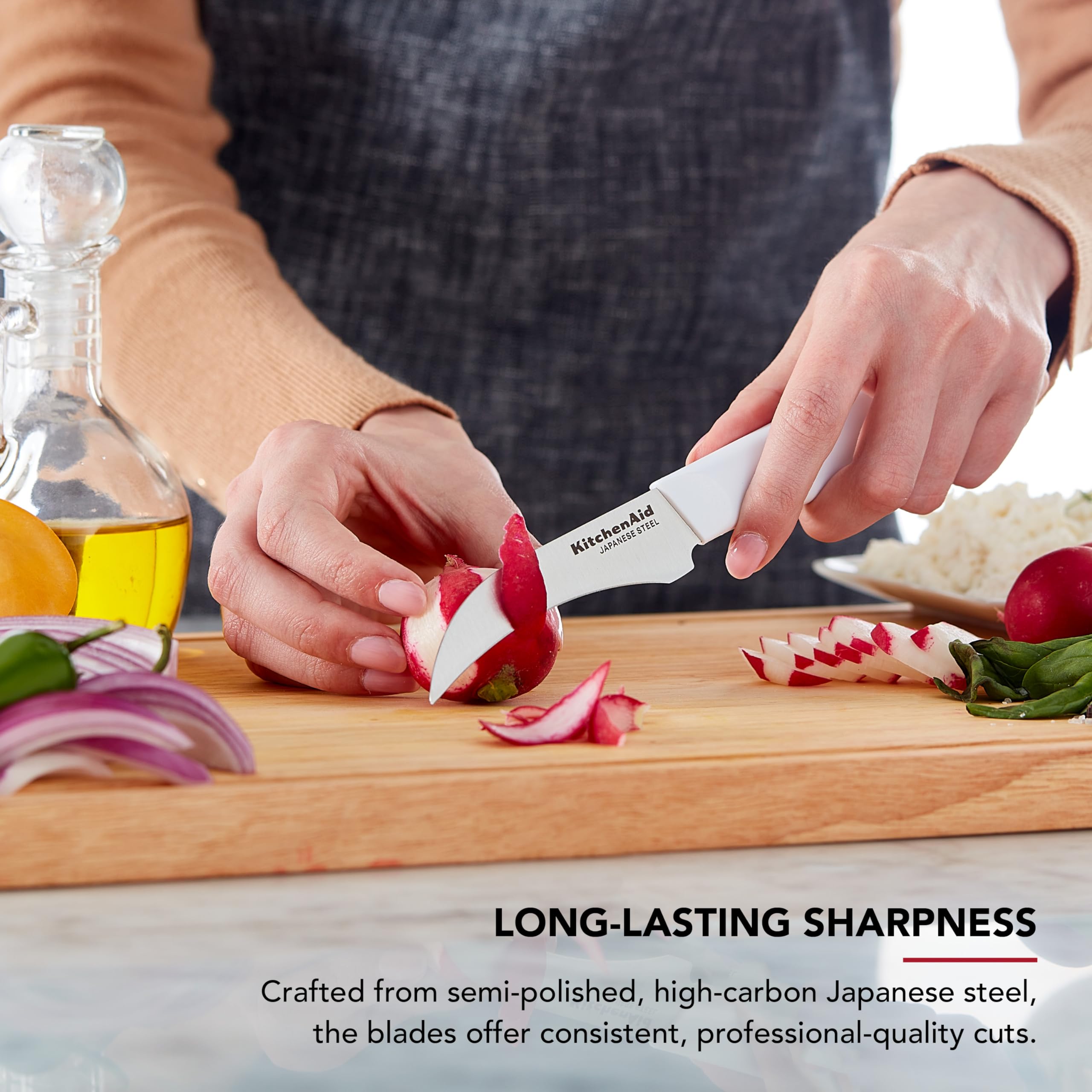 KitchenAid Paring Knife Set, High Carbon Stainless Steel Kitchen Knife Set, Razor-Sharp Blades, 3 Piece, Multicolor