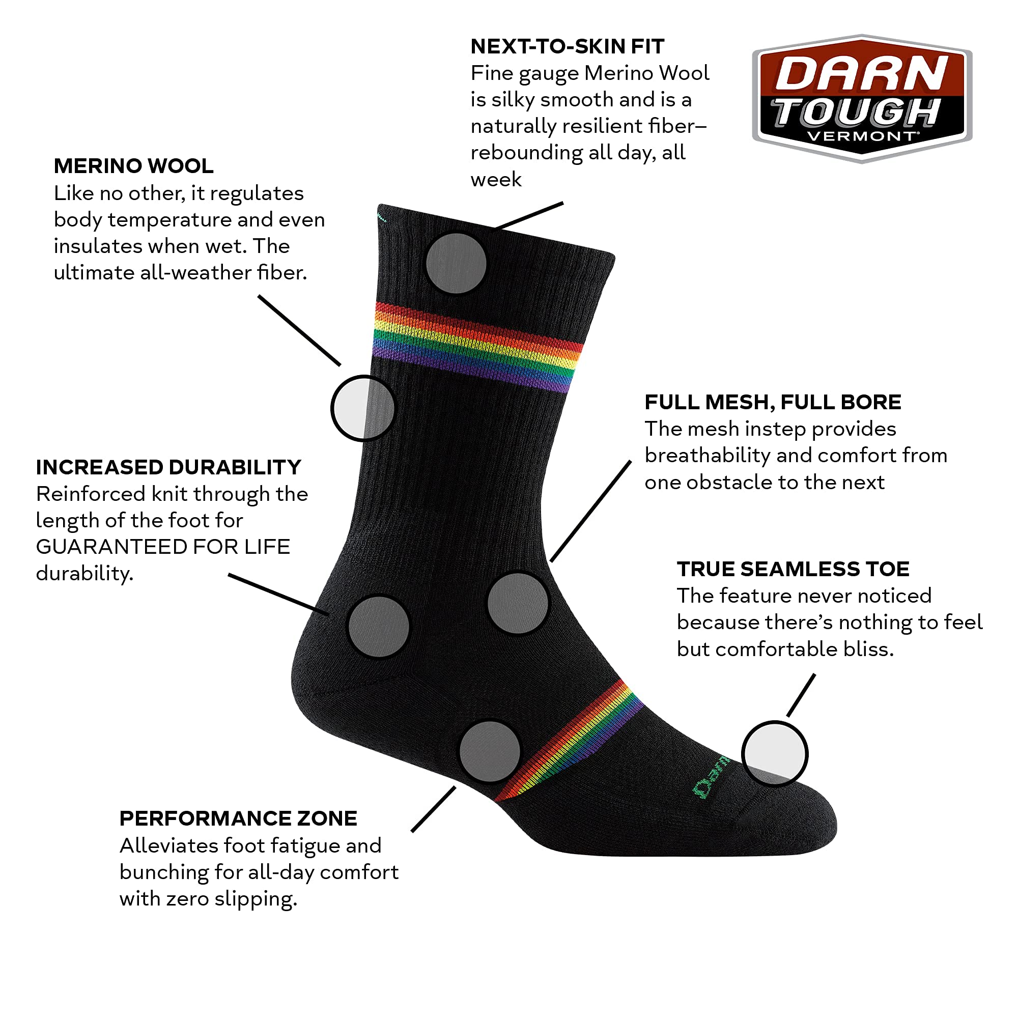 Darn Tough Vermont Prism Crew Lightweight with Cushion Black MD (US 7.5-9.5)