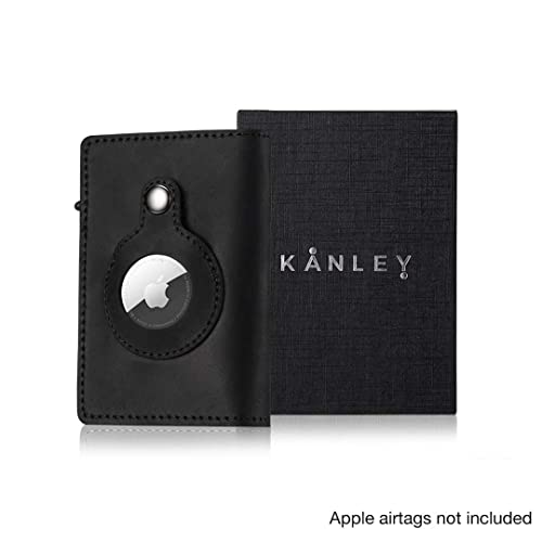 Kanley Airtag Leather Wallet with Tracker Holder Smart Wallet for Men with Tracking Case – Smart Wallet with Card Holder Slots and Money Clip – Christmas, Father’s Day, Birthday (Black)
