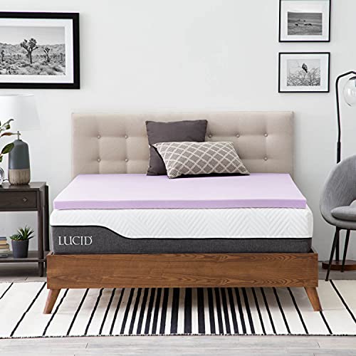 LUCID 2 Inch Lavender Infused Memory Foam Mattress Topper - Ventilated Design - California King Size