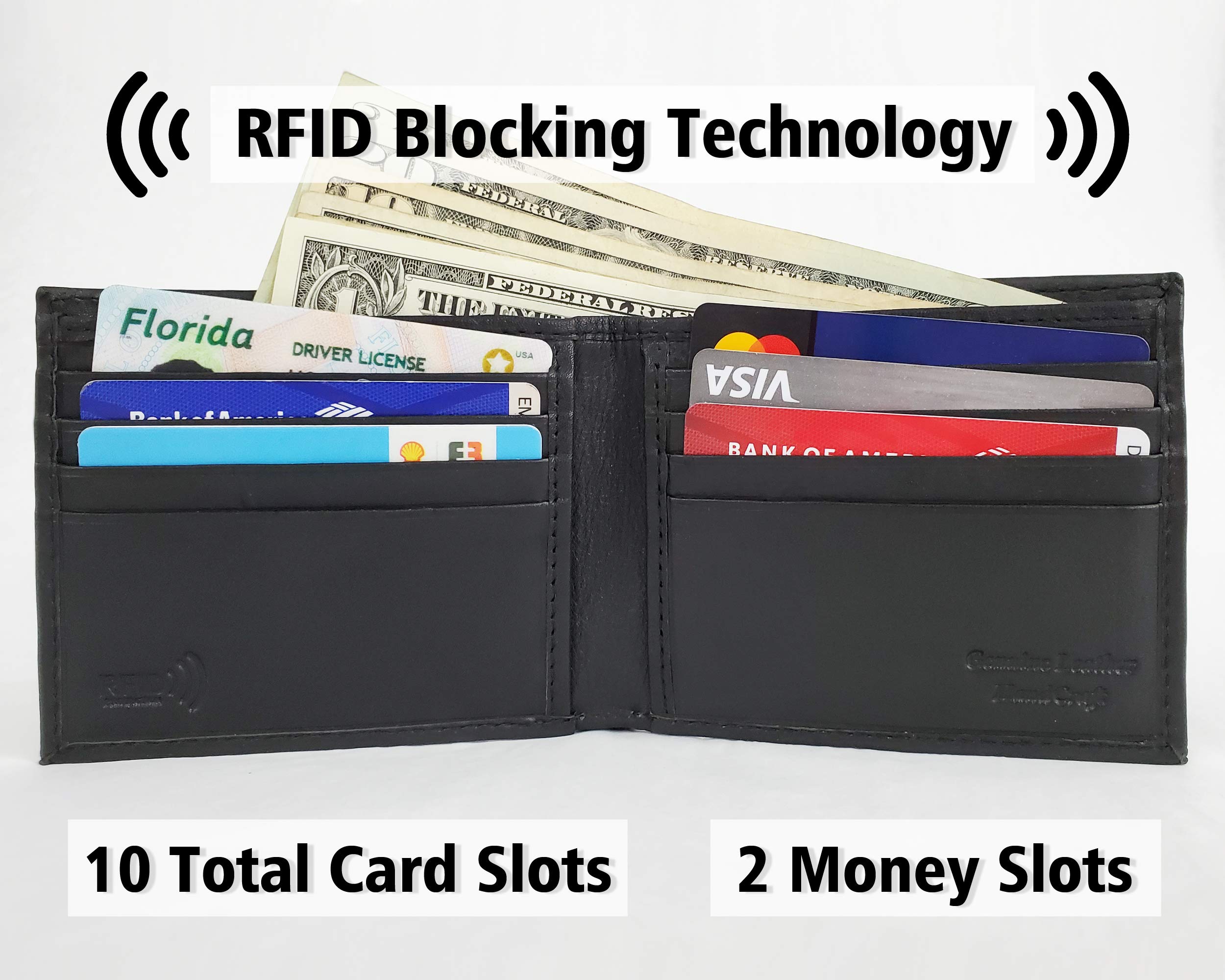 Corner Monogram Initial Engraved Personalized One Black Wallet Personalized Men's Bifold Leather RFID Blocking Wallet for Groomsman Best Man Wedding Party Gift