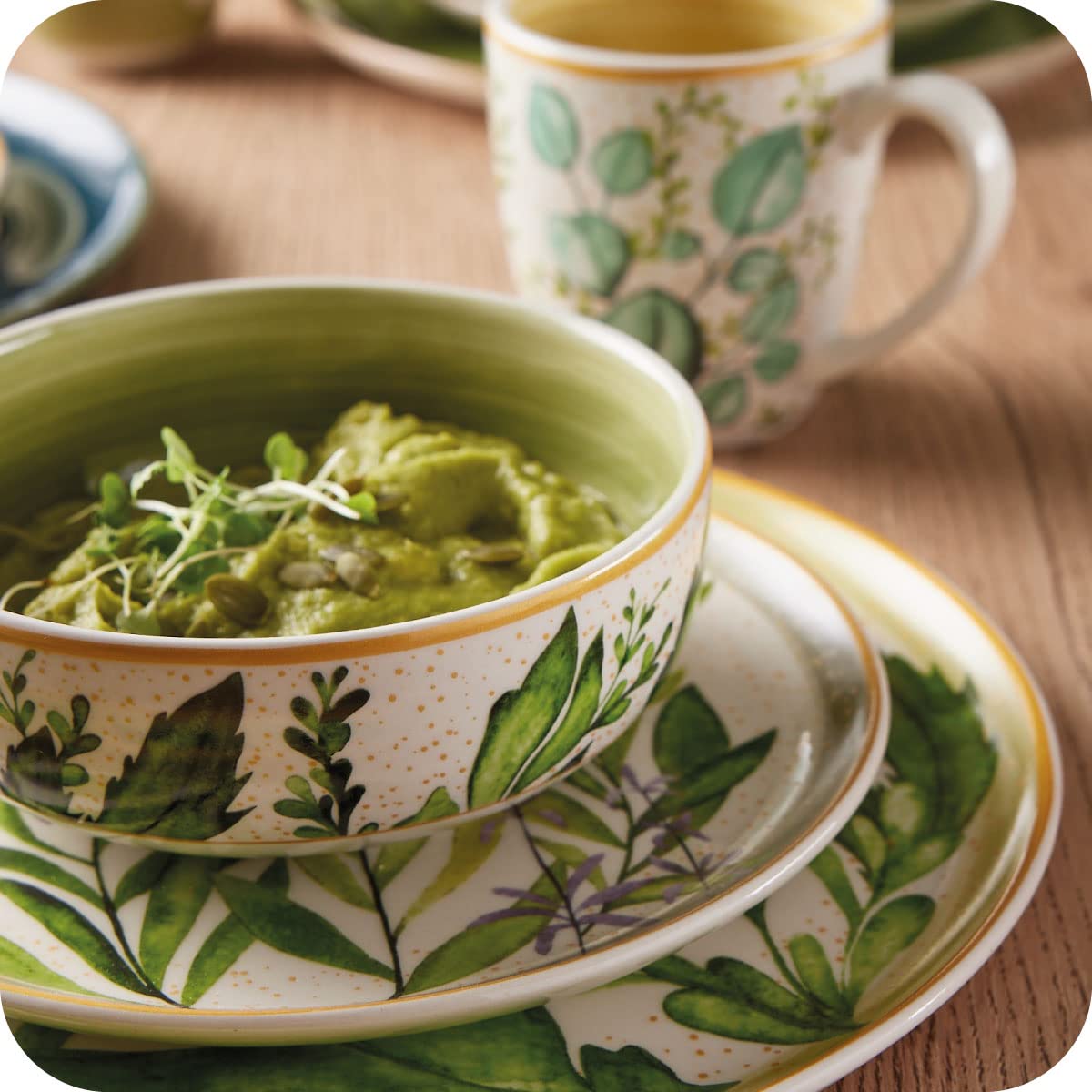 Corona Dinnerware Set 16β piece, Plates Bowls and Mugs Set, Ceramic Sets for 4, Microwave and Dishwasher Safe, Siena Italian Floral Design