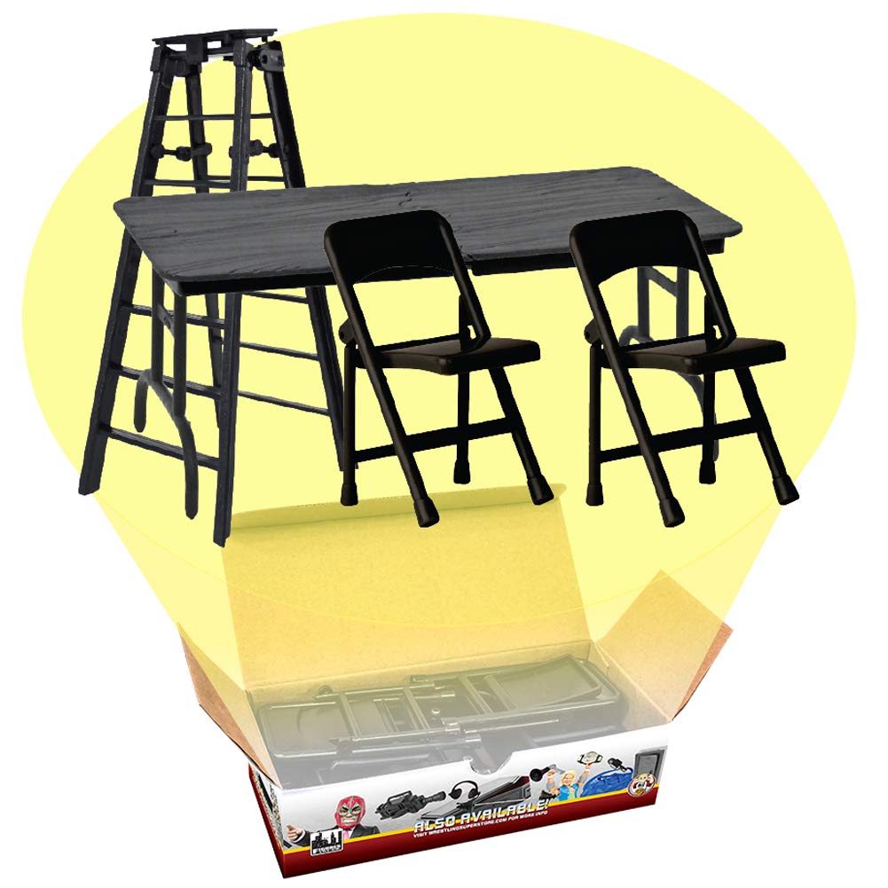 ULTIMATE Ladder, Table & Chairs Black Playset For Wrestling Action Figures