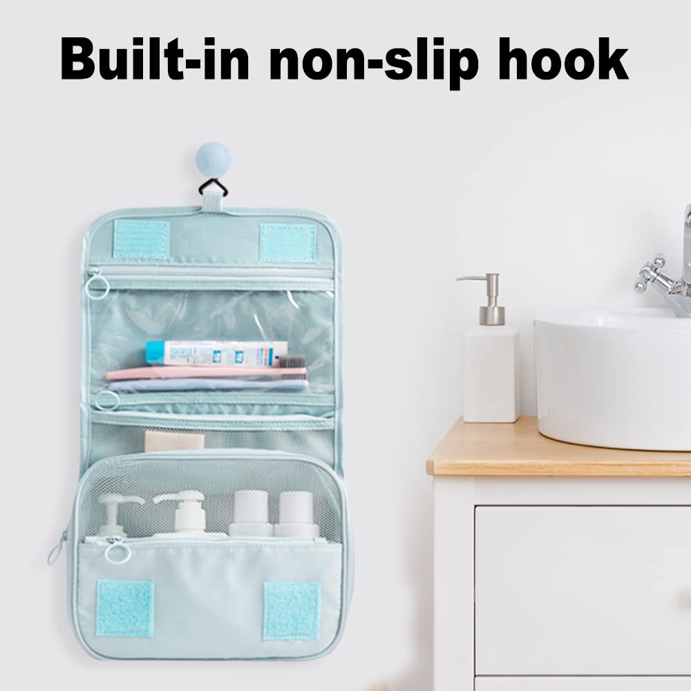 SRVR Toiletry Bag for Women Hanging Toiletry Bag Water Resistant,Cosmetic Makeup Travel Organizer with Hanging Hook (Light Blue)