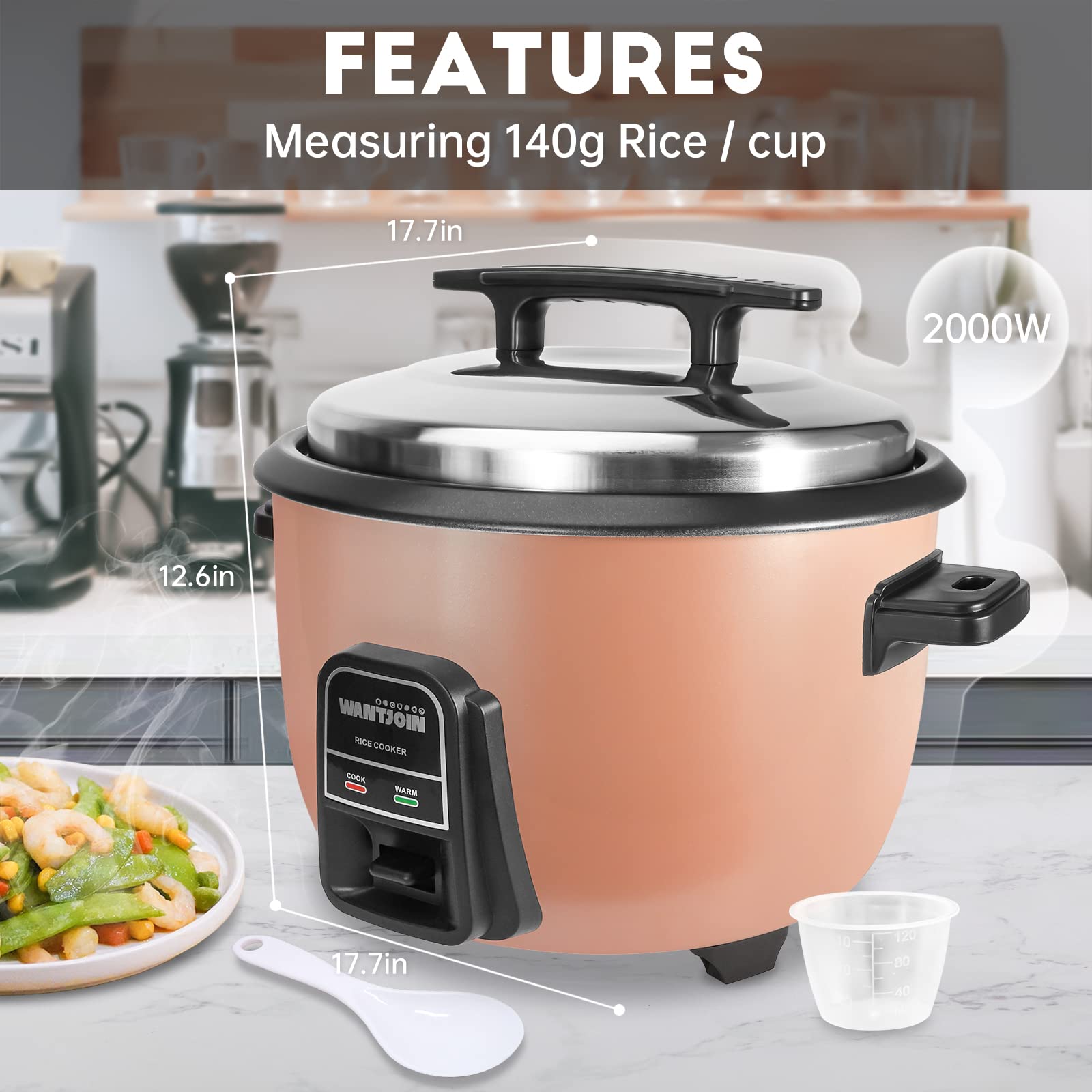 Wantjoin Rice Cooker - 42 Cups (Cooked) with Removable Non-Stick Bowl, 10L/10.56QT Commercial Stainless Rice Cooker with Keep Warm Function for Party, Family, Brown