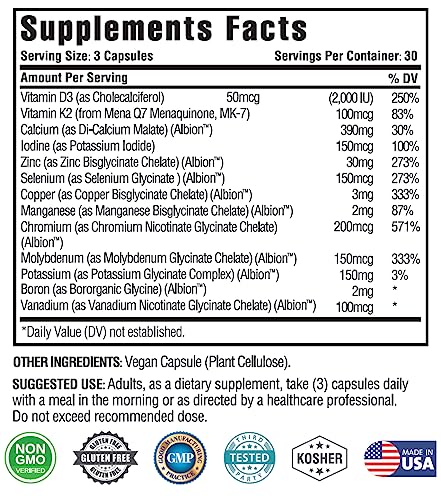 KAPPA NUTRITION (90 Capsules),Vitamin K2, Vitamin D3, Zinc, Selenium, Vanadium, Copper, Manganese, Potassium, Molybdenum, Calcium, Chromium, Iodine, Boron, Mineral 13 in 1 Advanced Complex, from