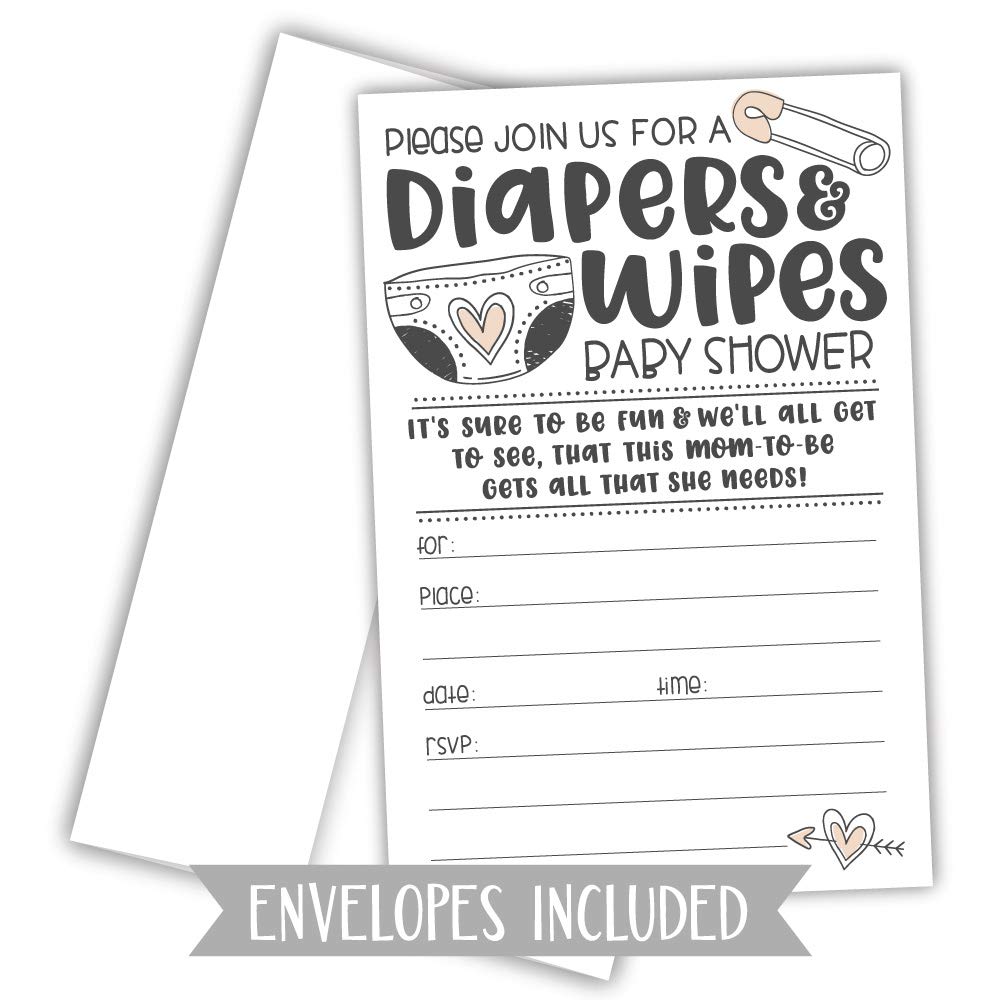 Diapers and Wipes Baby Shower Invitations with Envelopes [20 Count]