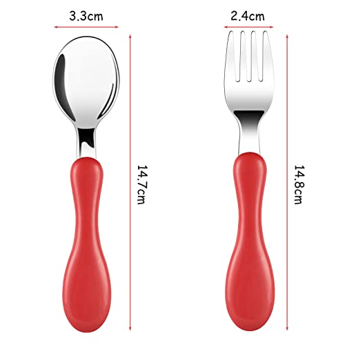 Vicloon Toddler Utensils, 6 Pcs Stainless Steel Baby Forks and Spoons Silverware Set, Children Safe Spoons and Forks with Flat Handle, Baby Feeding Cutlery, Dishwasher Safe (Yellow Red Blue)