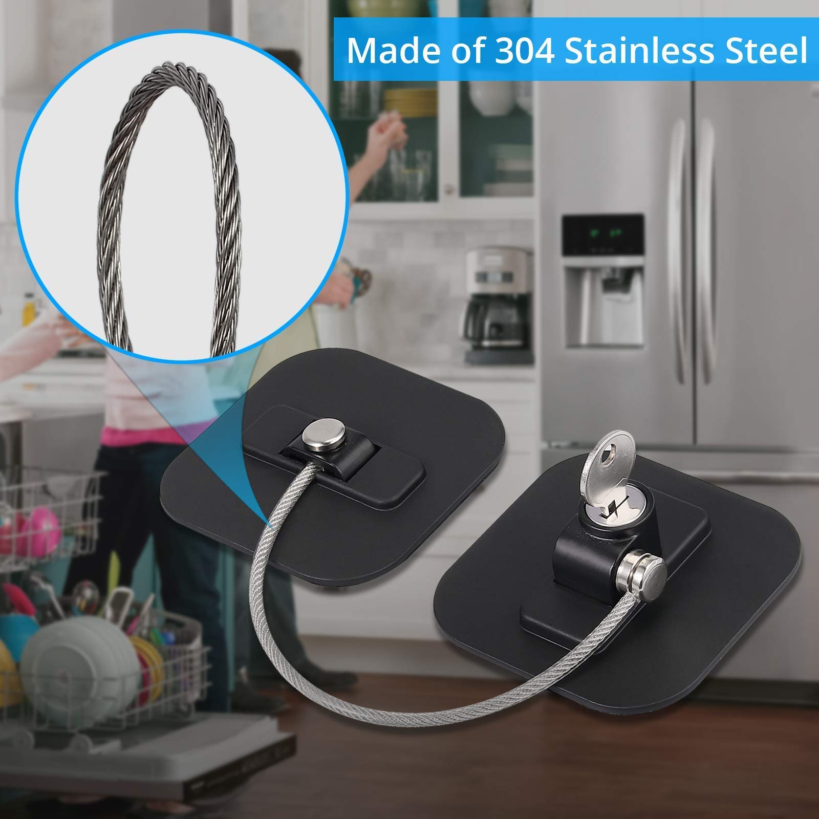 eSynic 6 PCS Fridge Lock Refrigerator Locks with 12 Keys Black Child Safety Locks Set for Appliances Kitchen Cabinets Fridge Door Refrigerator Cabinet Drawer