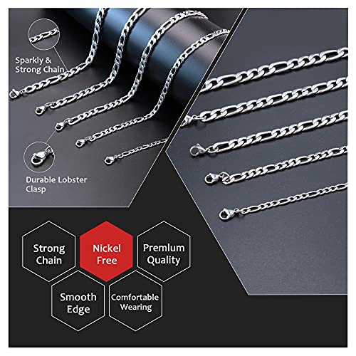 Monily Chain Necklace for Men 4MM 16 Inches Stainless Steel Figaro Link Chain for Women Boys