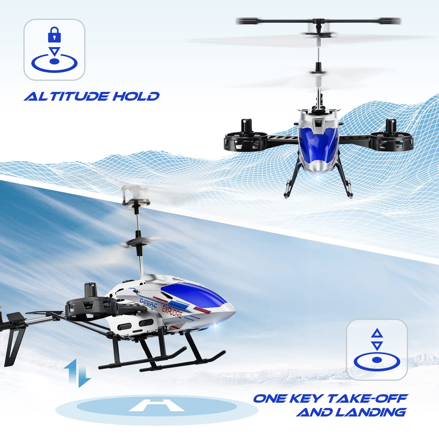 DEERC Remote Control Helicopter, 4.5CH Lateral Drift RC Helicopters W/Light, 22 Min Play, Altitude Hold, Gyroscope, 2.4GHz Toy for Beginner Boys Girls