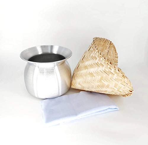 Set of Sticky Rice Steamer Pot and Basket with Cotton Cheesecloth Cook Kitchen Cookware Tool