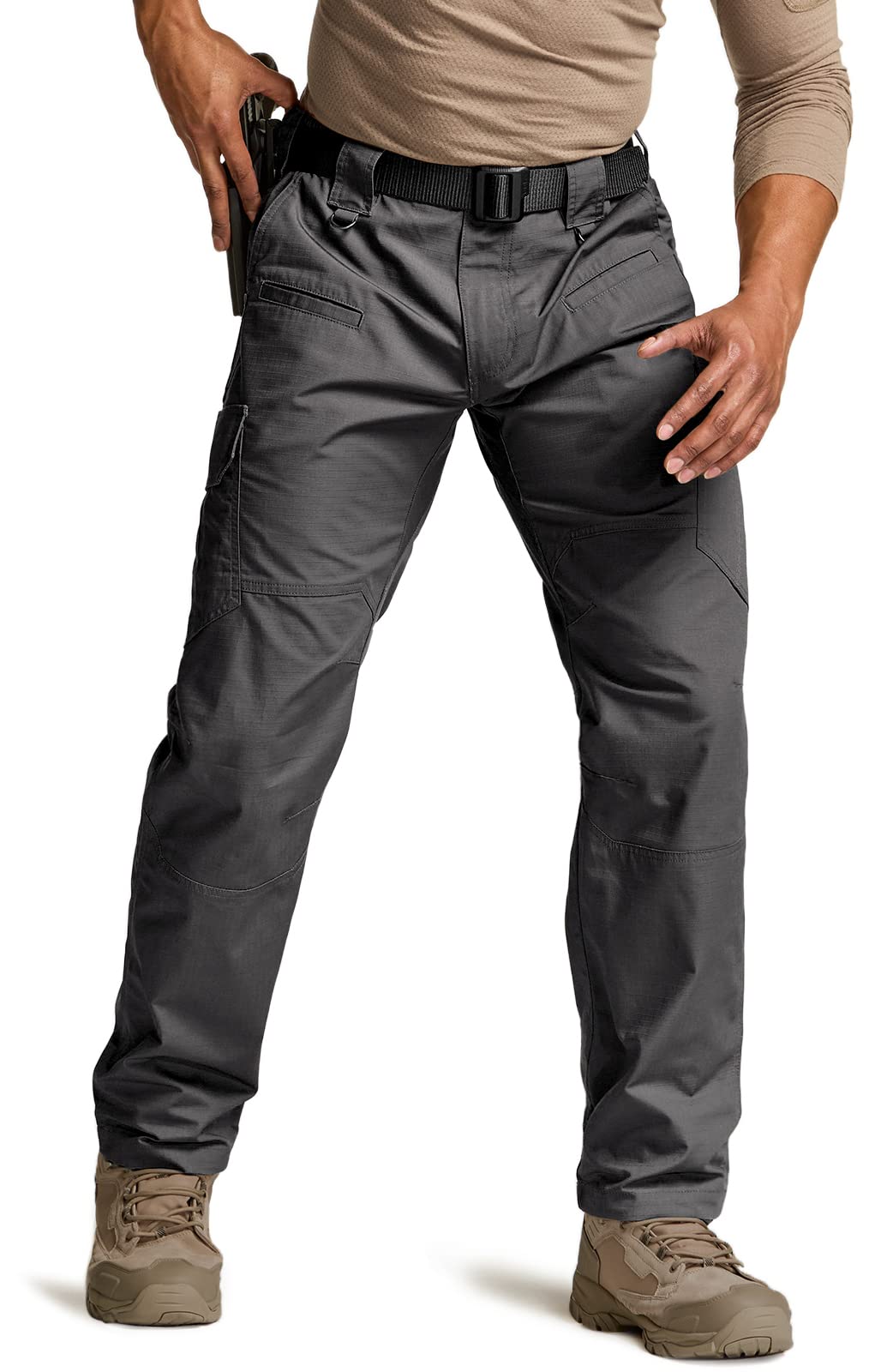 CQR Men's Tactical Pants, Water Resistant Ripstop Cargo Pants, Lightweight EDC Work Hiking Pants, Outdoor Apparel, Duratex Charcoal, 34W x 30L