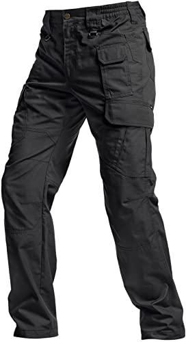 CQR Men's Tactical Pants, Water Resistant Ripstop Cargo Pants, Lightweight EDC Work Hiking Pants, Outdoor Apparel, Duratex Mag Pocket Black, 30W x 32L