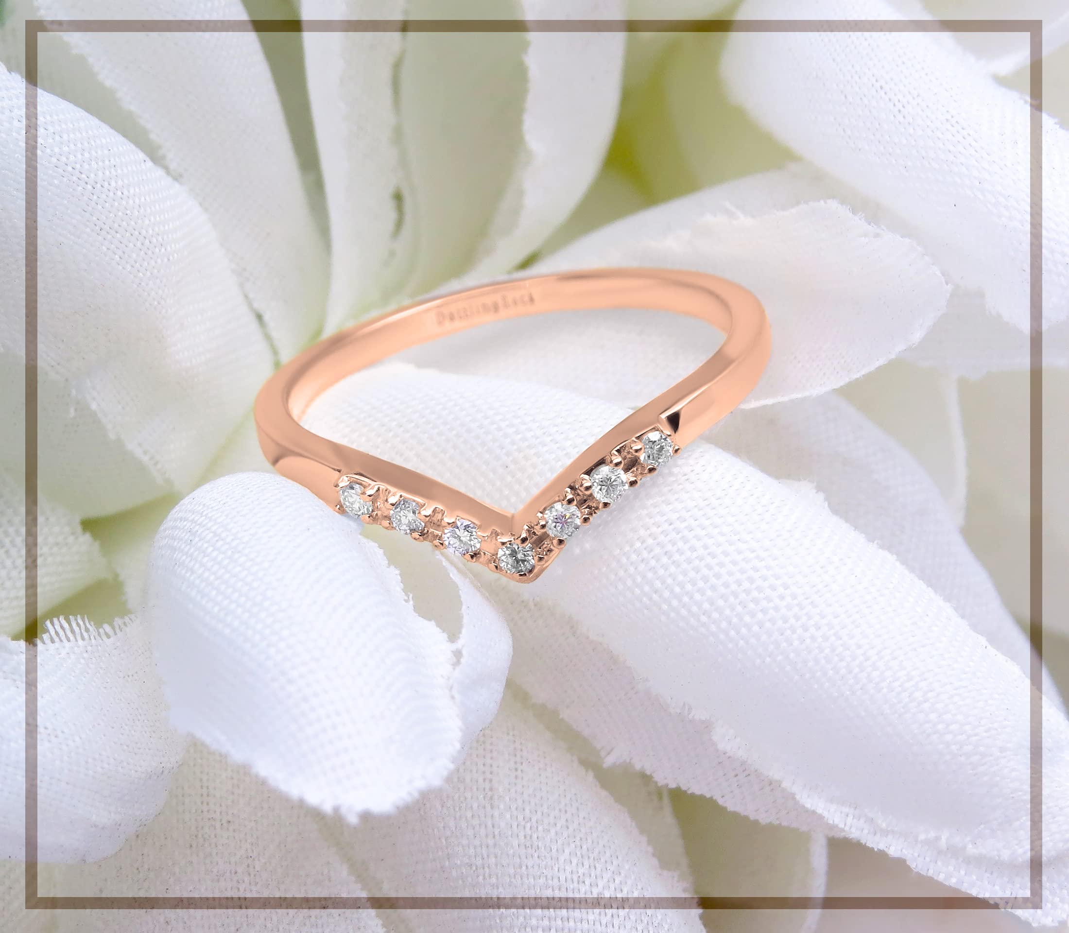 Dazzlingrock Collection 0.10 Carat (ctw) Round White Diamond 7 Stone Chevron Wedding Ring for Her in 14K Rose Gold Size 6