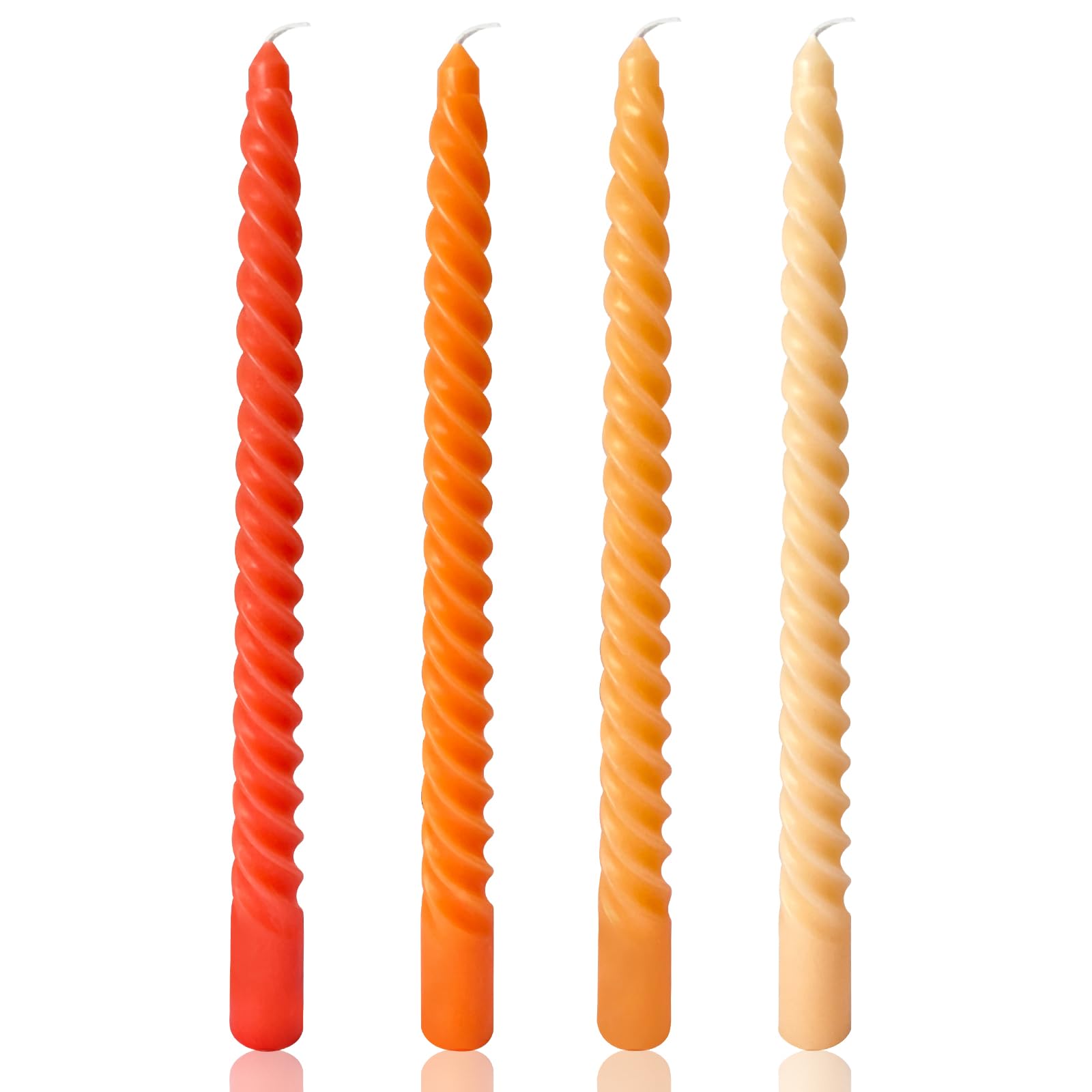 Orange-Gradient Spiral Taper Candles for Home Decoration, 4 Pack 10 Inch Candlesticks for Dinner Party Holiday Fall Halloween and Harvest