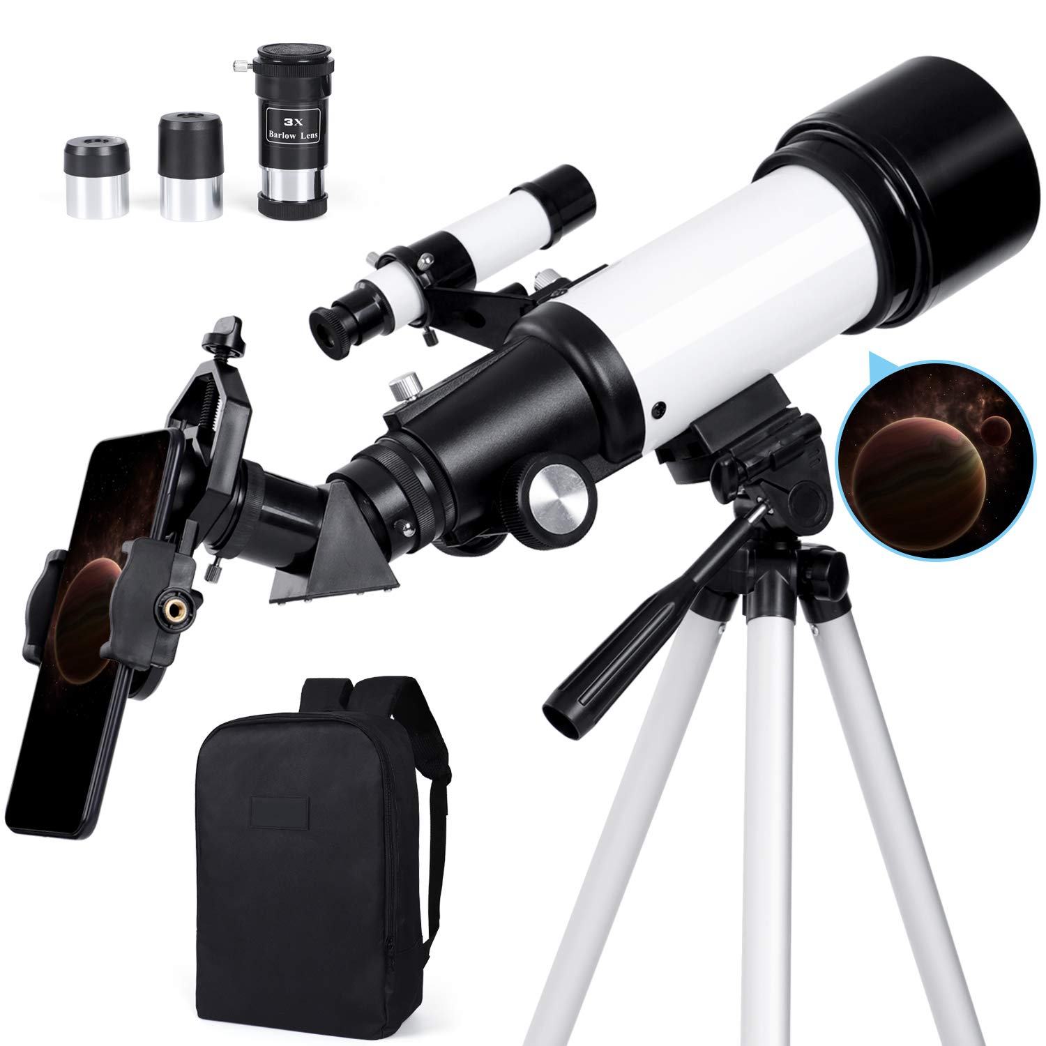 Deesoo Telescopes for Adults Kids - Portable Telescope FMC Lens Adjustable Tripod Backpack Phone Holder for Moon Viewing - 70mm Aperture 400mm Refractor Telescope for Beginners