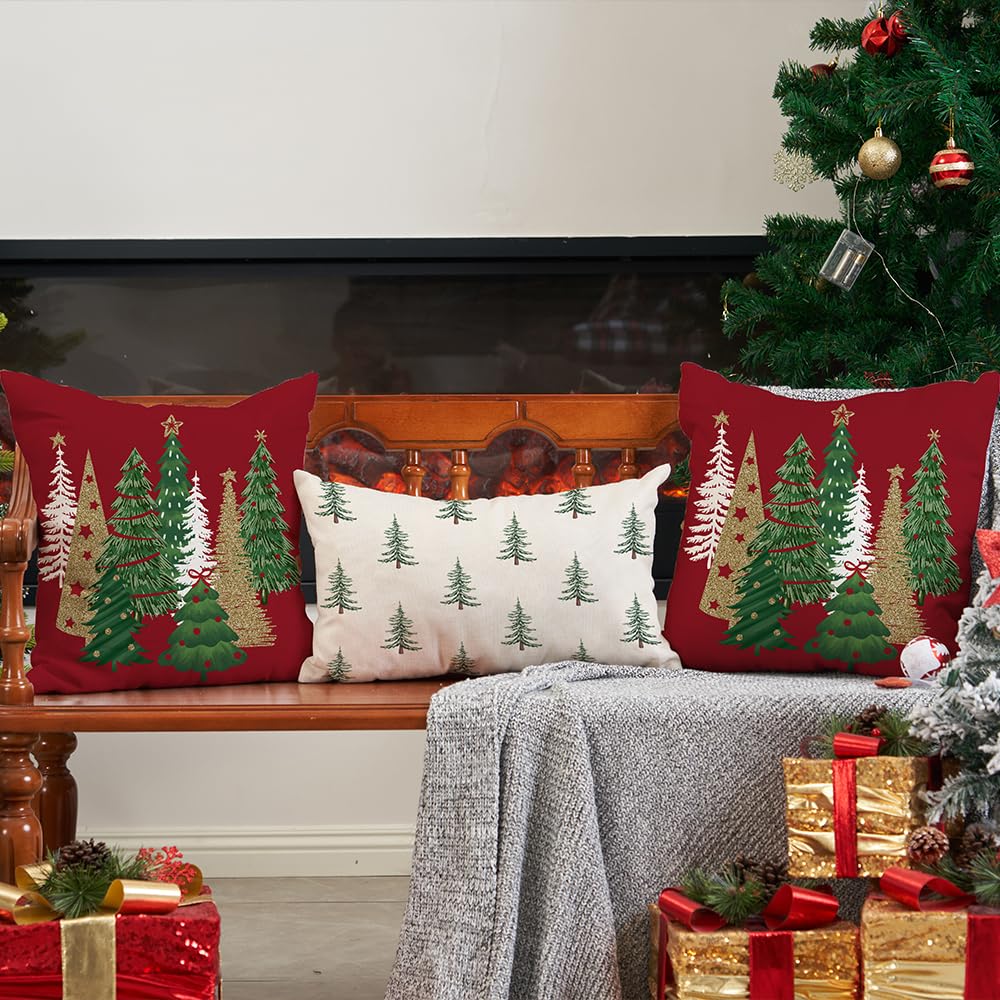 DFXSZ Christmas Pillow Covers 18x18 Inch Set of 2 Christmas Tree Decorative Red Throw Pillows Winter Christmas Decor for Home Couch 50C