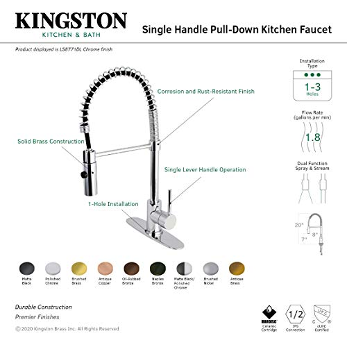 Kingston Brass LS8777DL Concord Pre-Rinse Kitchen Faucet, Matte Black/Polished Chrome