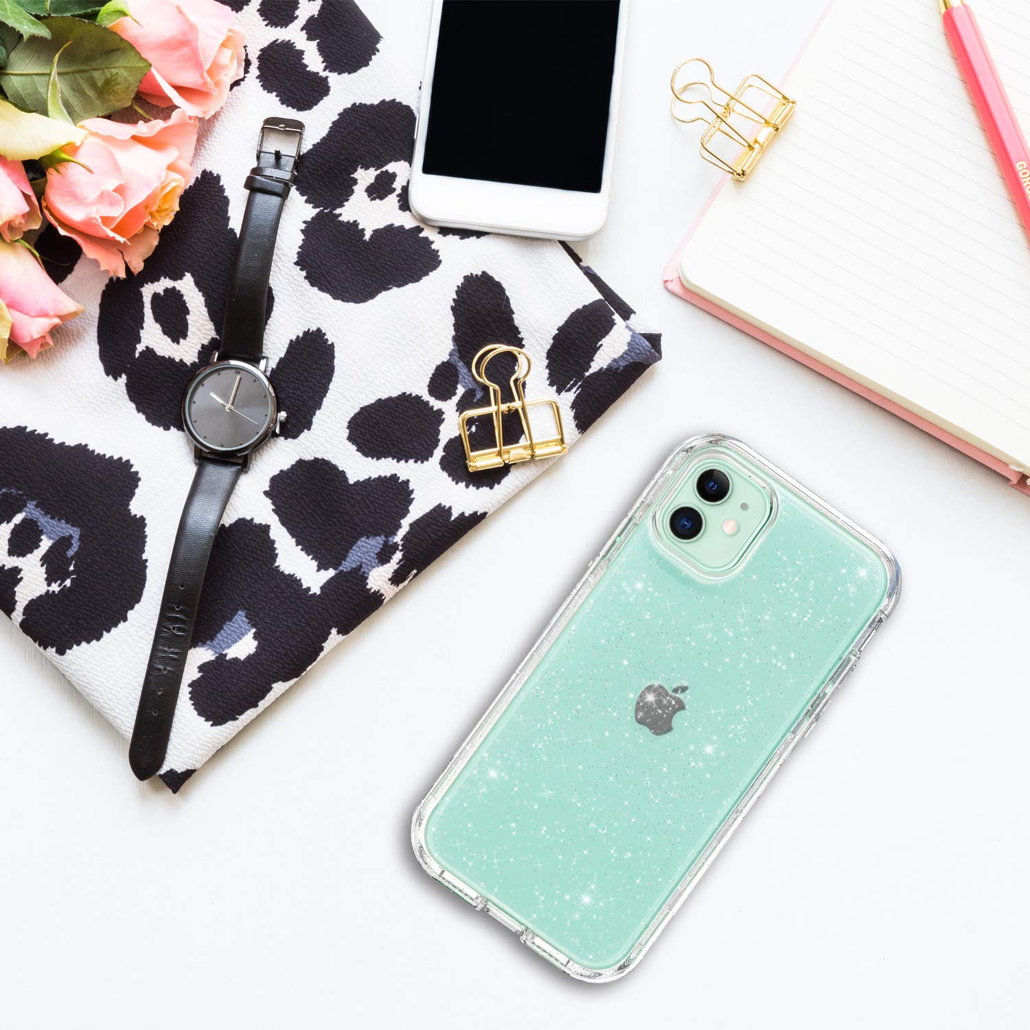 Coolwee Crystal Glitter Full Protective Case for iPhone 11 Heavy Duty Hybrid 3 in 1 Rugged Shockproof Women Girls Transparent for Apple iPhone 11 6.1 inch Shiny Clear Bling Sparkle