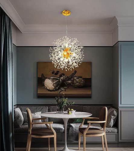 Mivenda Gold Crystal Chandeliers 9-Light Modern Firework Chandelier Dandelion Light Fixture,Bedroom Chandelier,Ceiling Hanging Lighting for Dining Room,Bedroom,Aisle