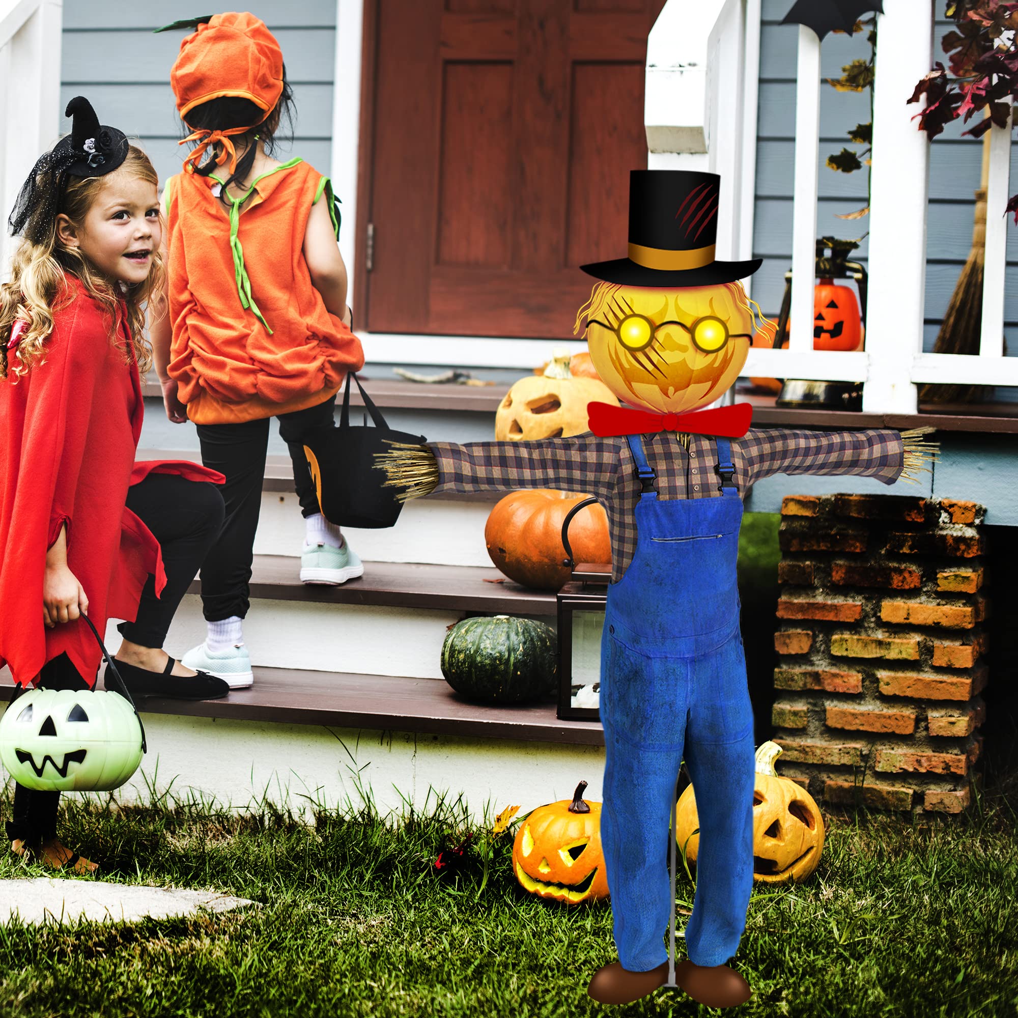 CR8 OUTLET Halloween Solar Scary Scarecrow for Outdoor Craft Decorations, Decorate-Your-Own Fall Decor Metal Patio Yard Stake Pumpkin face White