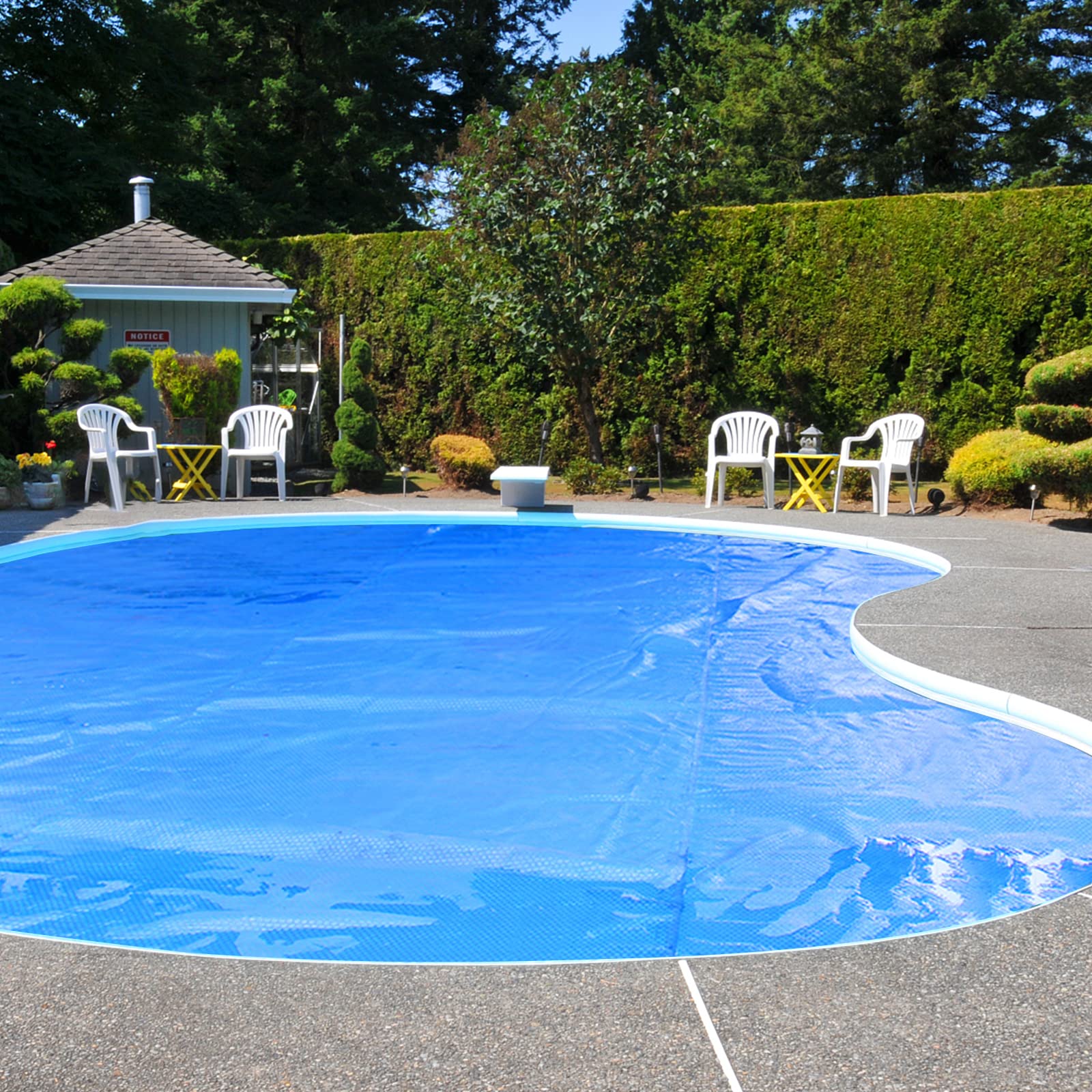 Goplus Pool Cover, 16 x 32 FT Solar Blanket with Carrying Bag for In-Ground and Above-Ground Swimming Pools, Rectangle Hot Tub SPA Thermal Blanket, Blue Bubble