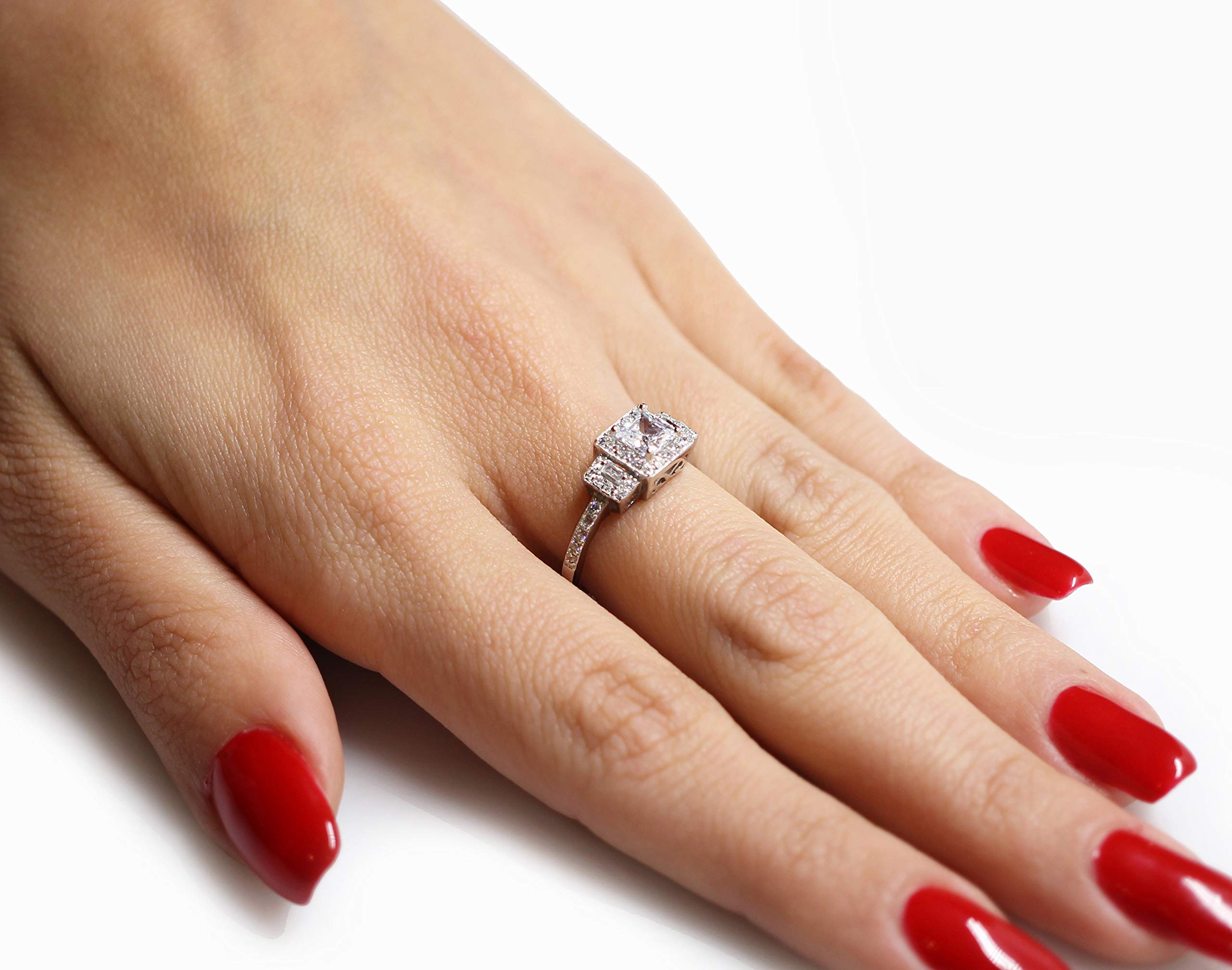 CloseoutWarehouse Square Cubic Zirconia Three Stones Ring Sterling Silver Size 6