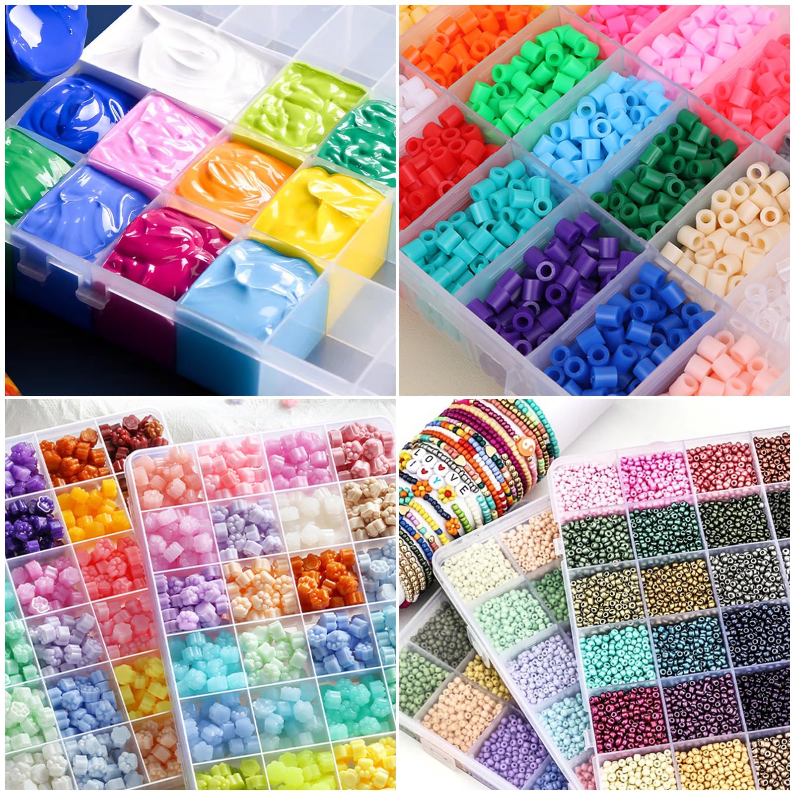 RYKOMO 4 Pack Clear Plastic Organizer Box 36 Grids Plastic Organizer Box with Fixed Dividers Clear Storage Container Jewelry Box for Beads Art DIY Crafts Jewelry Hair Accessories