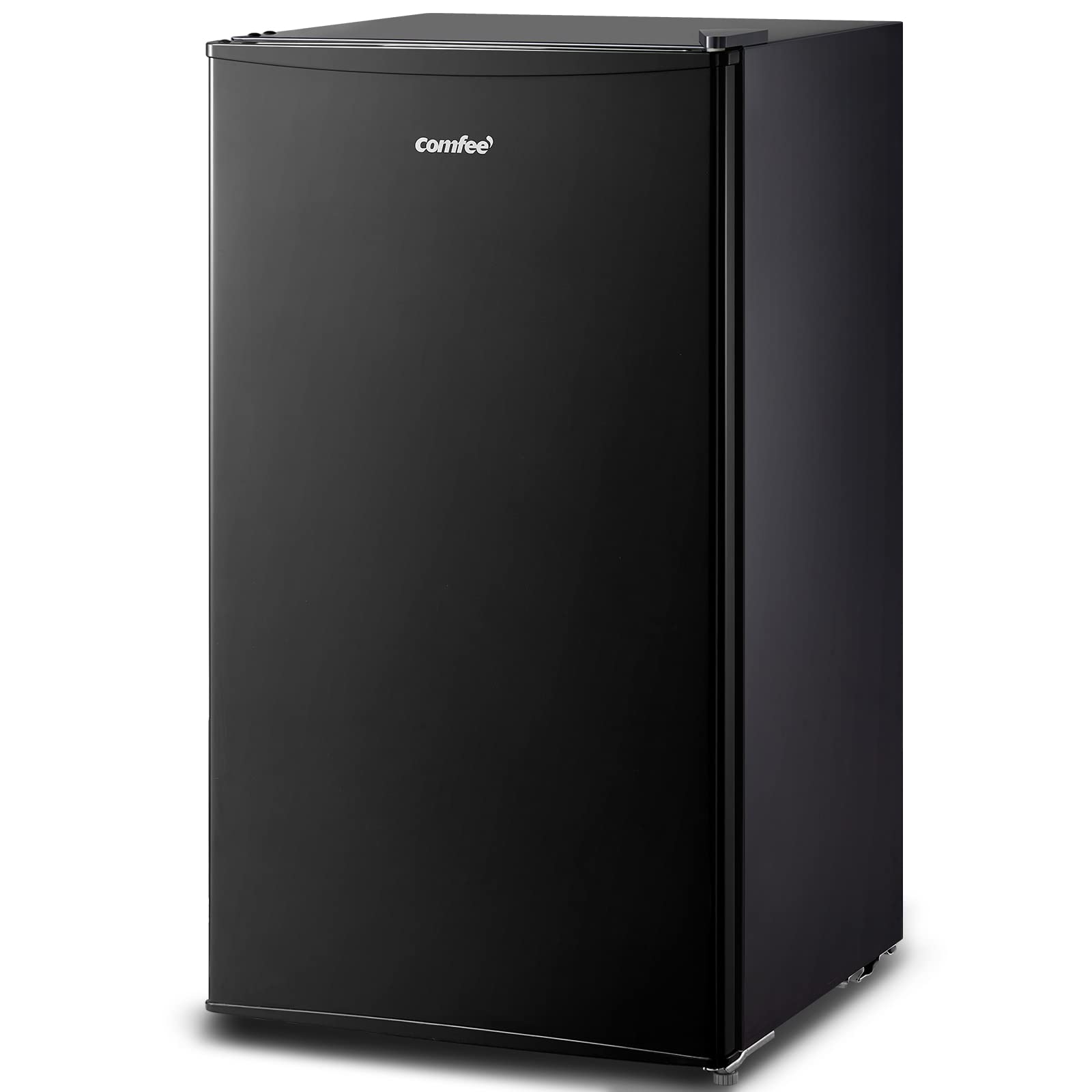 COMFEE' CRM33S3ABB 3.3 CuFt mini fridge Singel Door small Fridge for Bedroom Office Garage Studio Dorm, mini Refrigerator Black & Midea MRU03M2ABB Upright Freezer Large Black, 3.0 Cubic Feet