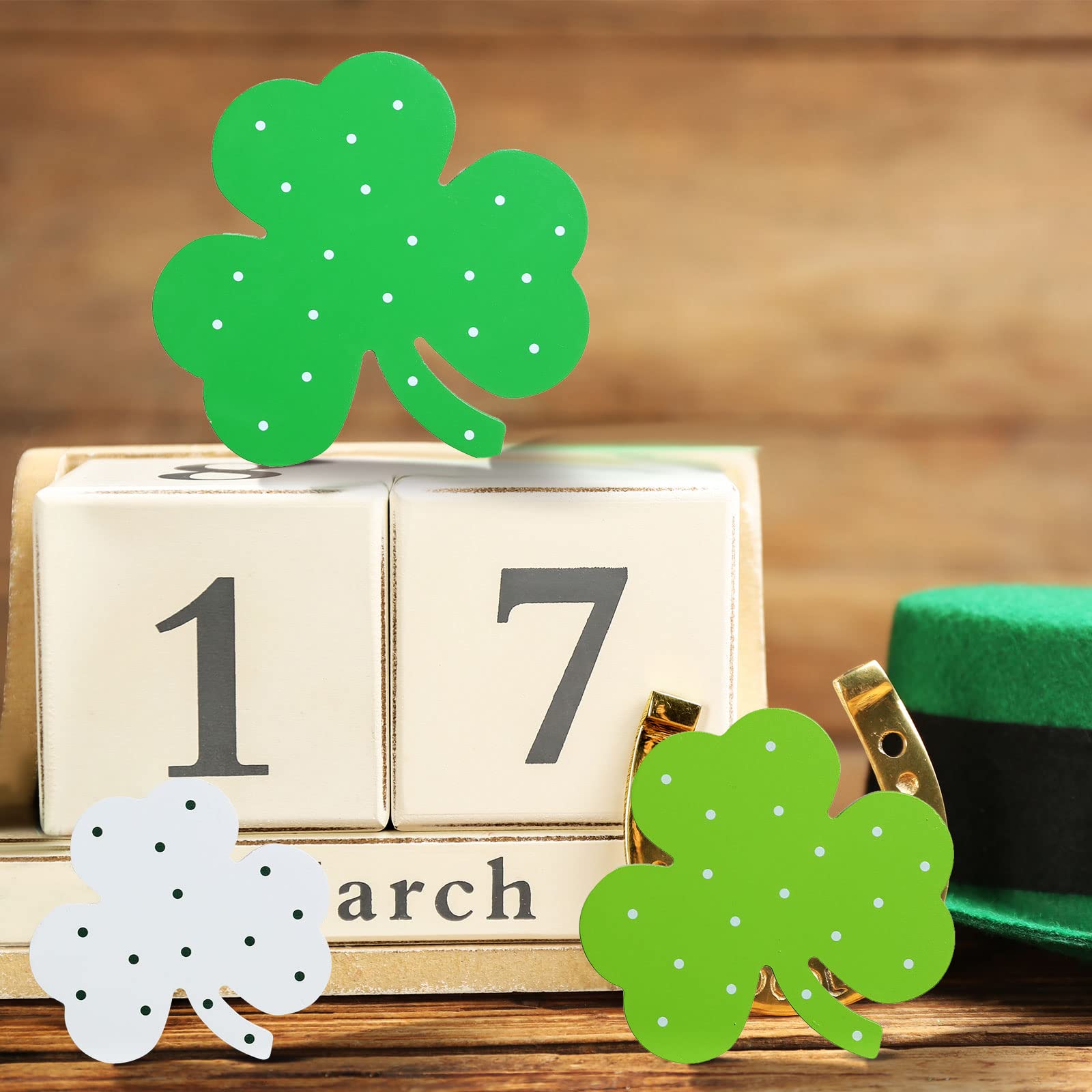 St. Patrick's Day Table Wooden Signs 3 Pieces St. Patrick's Table Decor Irish Themed Wooden Shamrock Decor Green Shamrock Blocks St. Patrick's Day Shamrocks Lucky Sign for Home Decor (Cute Style)