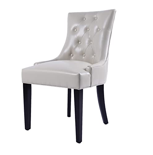 Merax Dining Chair Set of2, Bounded Leather Dinng Chair, Living Room Chairs Set, Kitchen Chair with Wood Legs, Cream