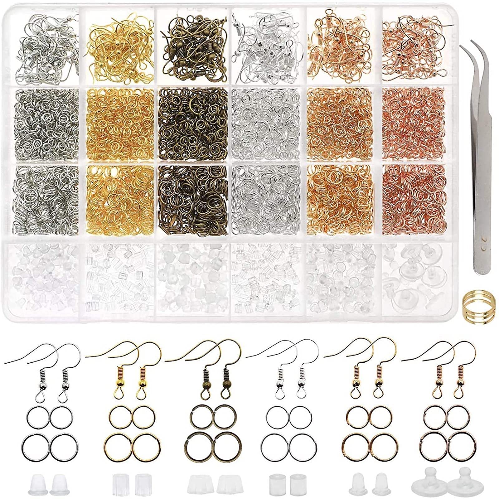 DICOBD 3700pcs Earring Making Supplies Kit with Earring Hooks for Jewelry Making, 6 Colors Jump Rings and Earring Post