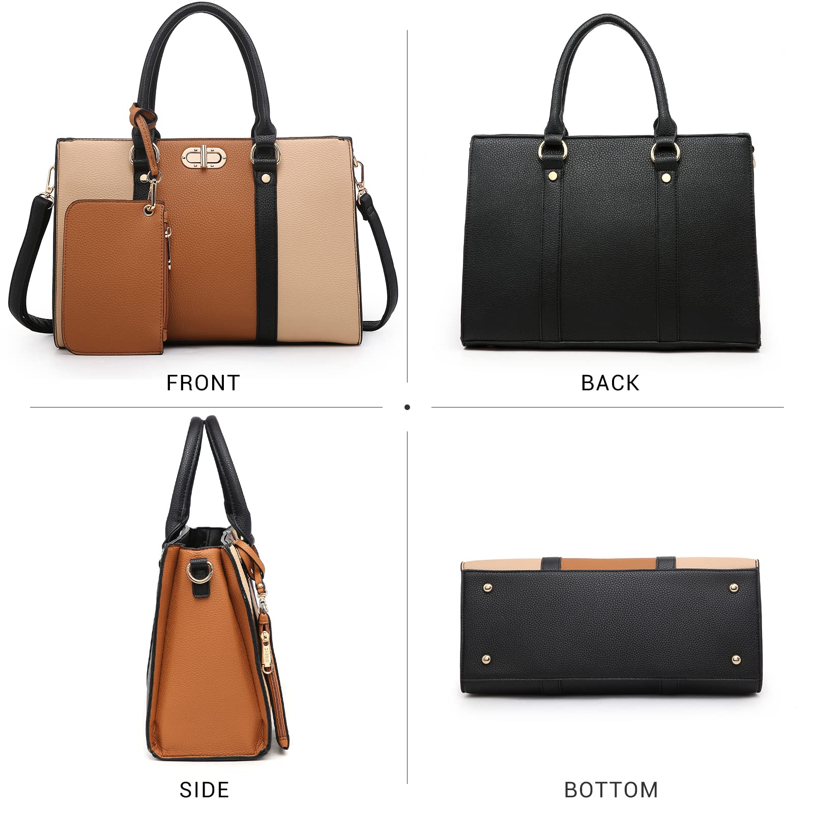 Dasein Women Handbags Top Handle Satchel Purse with Matching Wallet Set 3Pcs (Brown/Beige)