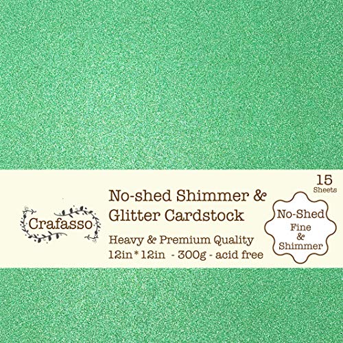 Crafasso No-Shed fine Glitter cardstock, 12" x 12" 300GMS, 15 Sheets, Green
