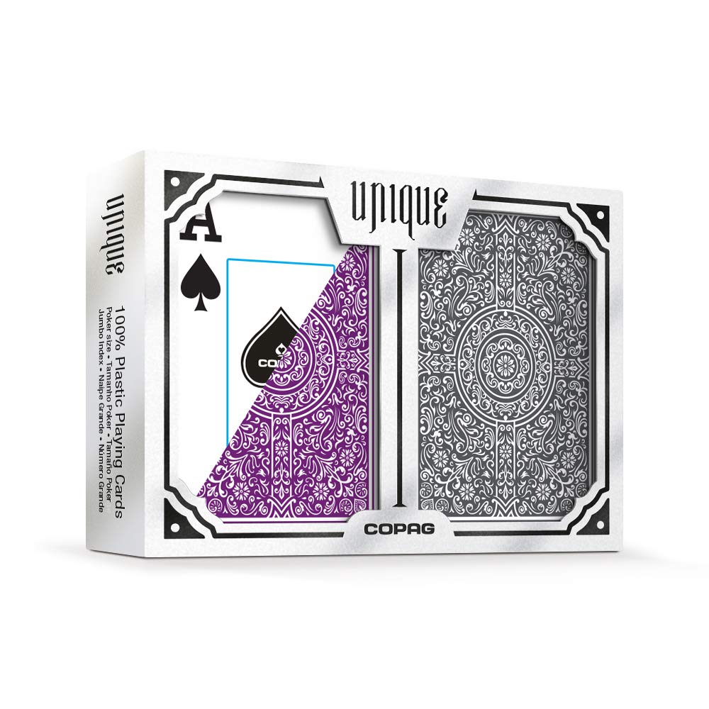 Copag Unique Luxury Design 100% Plastic Playing Cards, Poker Size Jumbo Index Purple/Grey Double Deck Set