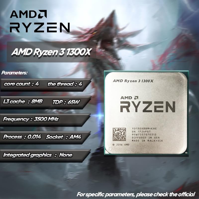 SAAKO Ryzen 3 1300X R3 1300X 3.5 GHz Gaming Zen 0.014 Quad-Core Quad-Thread CPU Processor YD130XBBM4KAE Socket AM4 Making Computers Process Data Faster