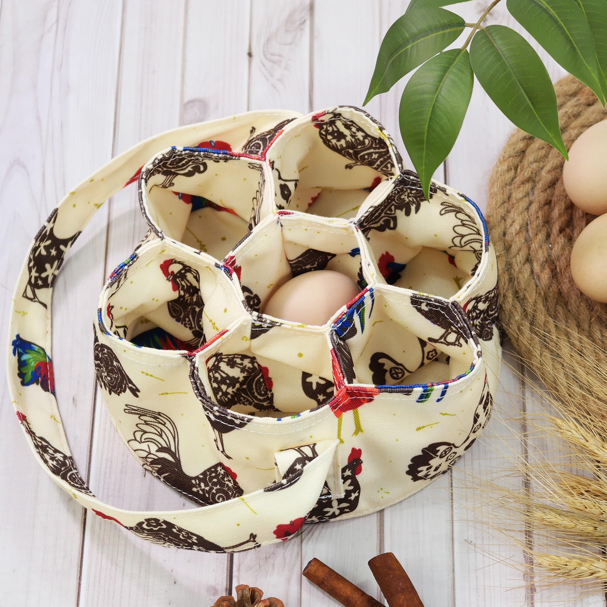 ETIUC Eggs Collecting Basket with 7 Pouches Eggs Gathering Basket Canvas Egg Bags for Fresh Eggs Collecting Eggs Holder Bags for Chicken Hen Duck Goose Eggs Farmhouse Henhouse Garden (1pc Basket)