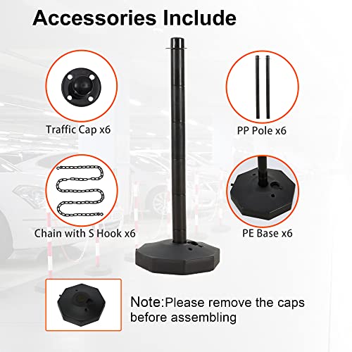 HABUTWAY 6Pcs Traffic Delineator Post Cone with 5.5FT Chain, Chain Safety Barriers Outdoor and Indoor Crowd Control Barricade (Black)