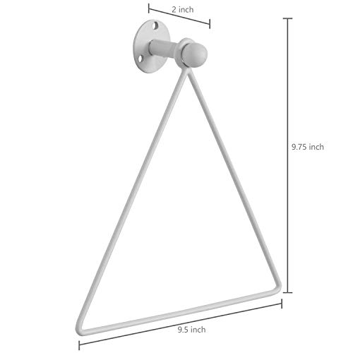 MyGift Wall Mounted Modern White Metal Triangular Hand Towel Ring Holder for Bathroom with Easy to Hang Mount