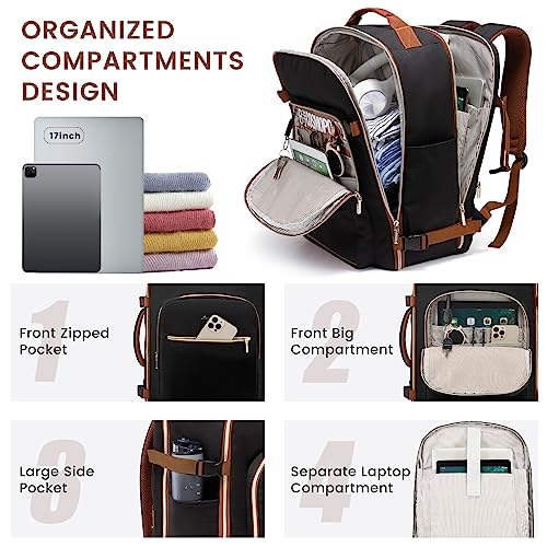 LOVEVOOK 40L Large Travel Backpack for Women, 17 Inch Carry on Backpack for Traveling on Airplane, Personal Item Travel Bag Airline Approved, Business Causal Weekender Backpack, Black