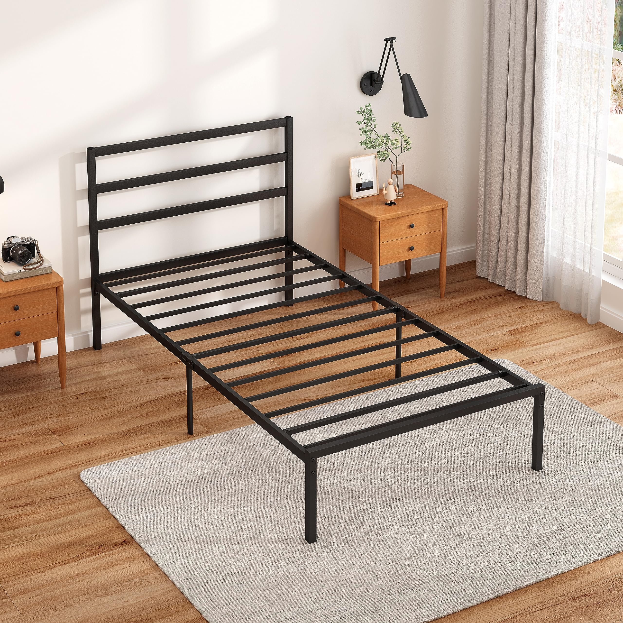 Closadin Full Size Platform Bed Frame with Headboard,Sturdy Heavy Duty Metal Slats Support for Mattress,No Box Spring Needed,Easy to Assemble,Black