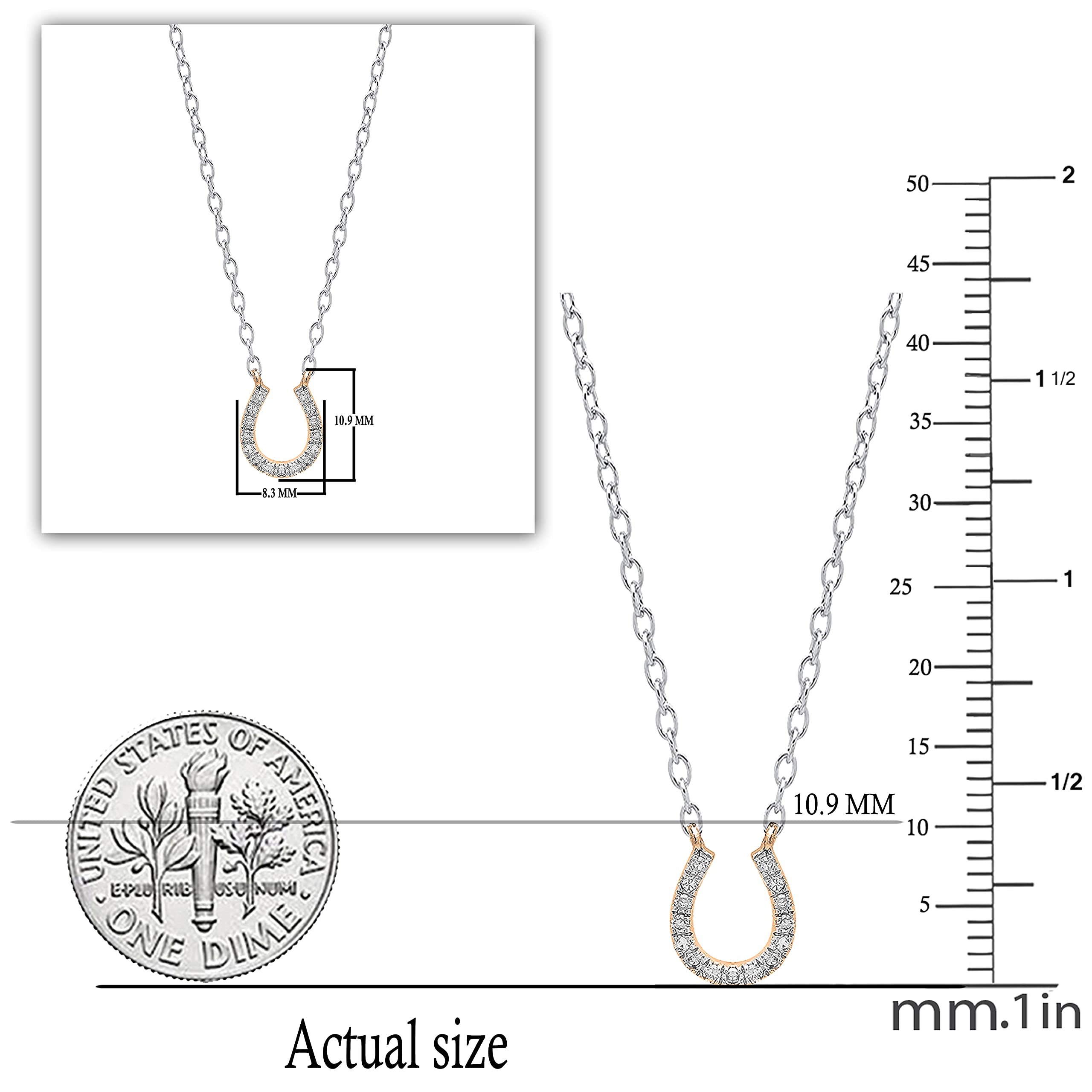 Dazzlingrock Collection 0.12 Carat Round White Diamond Horseshoe Women Pendant with 18 Inch Silver Chainin in 14K Rose Gold